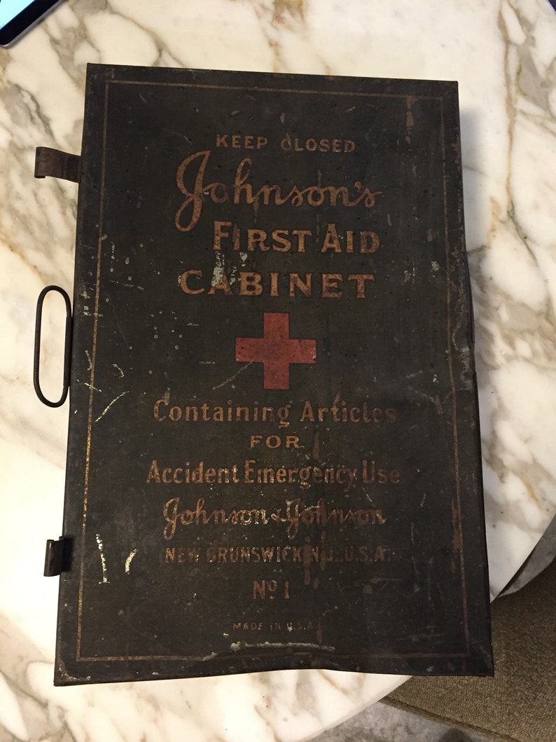 Antique JOHNSON'S Original Tin Wall Hanging First Aid Kit 1900 Time ...