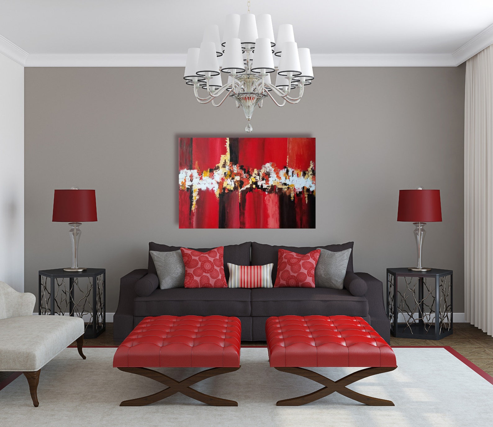 Large Red Abstract Art Original Textured Painting Contemporary Acrylic ...