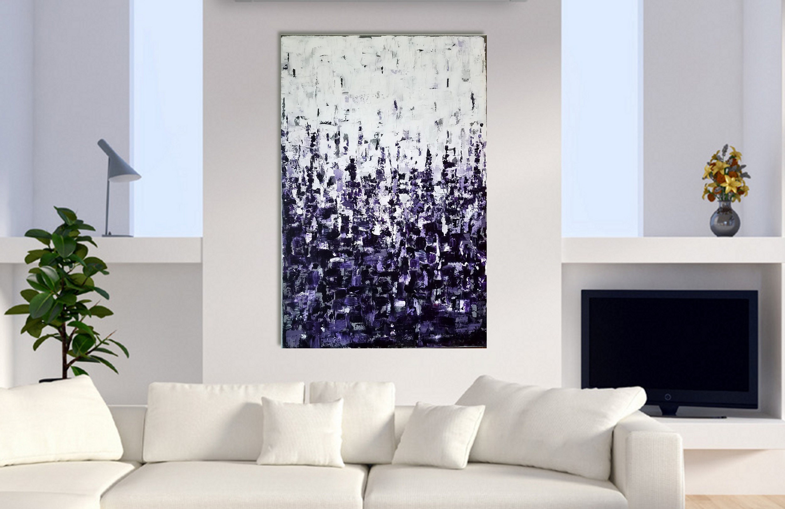 Abstract Original Purple Painting, Large Canvas Art, Palette Knife ...
