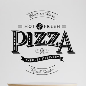 Pizza Vinyl Wall Decal Pizzeria Italian Restaurant Delivery Lettering ...