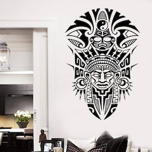 Wall Vinyl Decal Mask Mayan Ancient Tribal Indians Living Room Decor ...