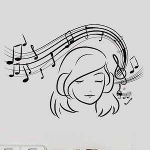 Musical Girl Vinyl Wall Decal Music Teen Room Decor Art Stickers Mural ...