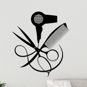 Hair Salon Tools Vinyl Wall Decal Barbershop Scissors Comb Stickers ...