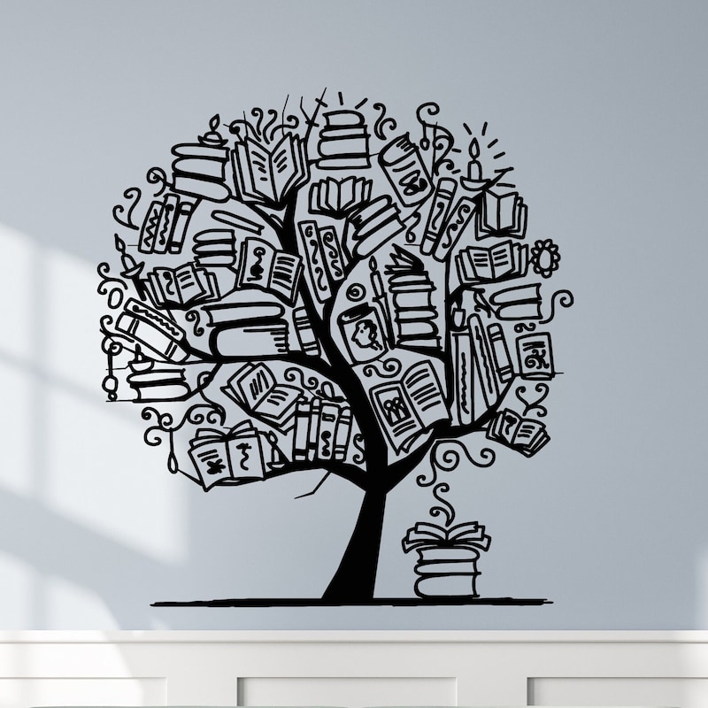 Tree and Books Mural - Etsy