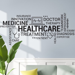 Healthcare Vinyl Wall Decal Health Wellness Words Cloud Clinic Hospital ...