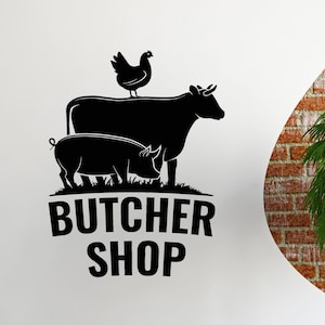 Butcher Vinyl Wall Decal Kitchen Chicken Cow Pig Beef Meat Butchery ...