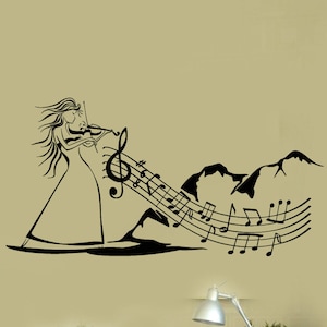Musical Girl Vinyl Wall Decal Irish Folk Violin Music Notes Room Decor ...