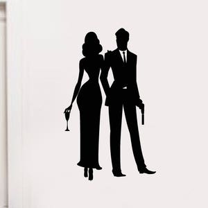 Secret Agent Couple Vinyl Wall Decal Silhouette Spy Room Decor Stickers ...
