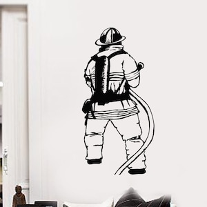 Firefighter Vinyl Wall Decal Fire Dept Fireman Interior Decoration ...