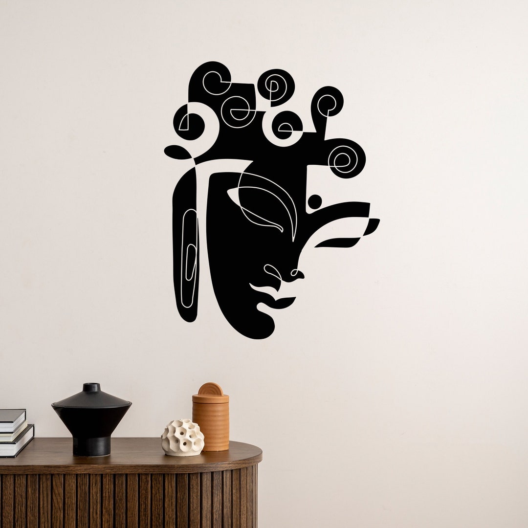 Buddha Face Vinyl Wall Decal Buddhism Meditation Room Zen Modern Decor ...