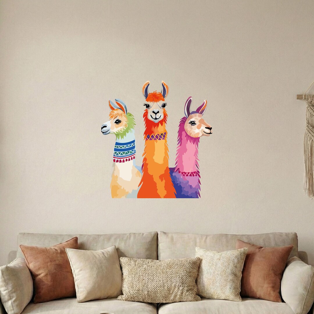 Llama Wall Decal, Colorful Llama Trio Vinyl Wall Art, Modern Nursery ...
