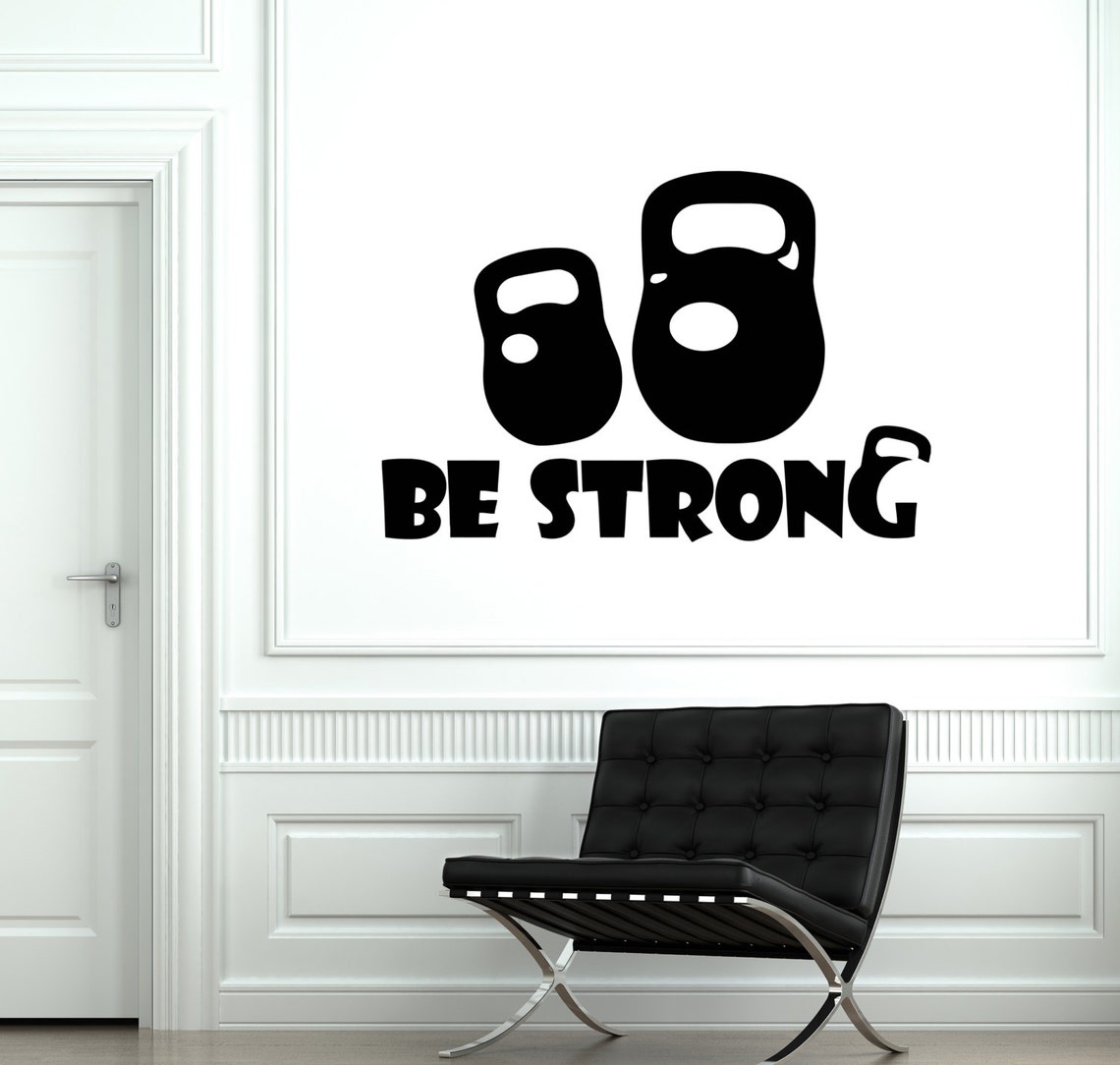 Wall Vinyl Decal Sport Dumbbell Quotes Be Strong Fitness | Etsy