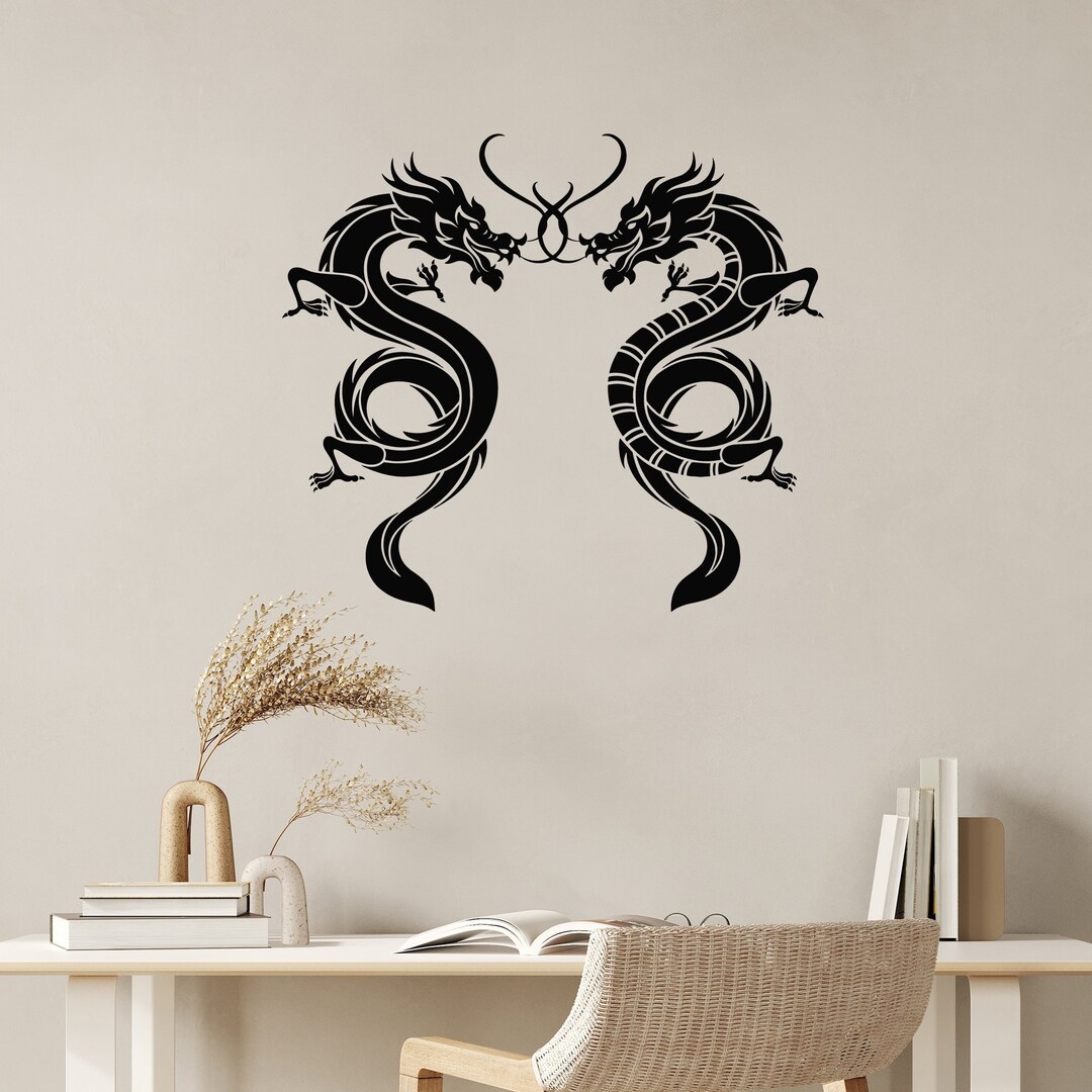 Myth Vinyl Wall Decal Traditional Chinese Couple Dragons Asian Style ...
