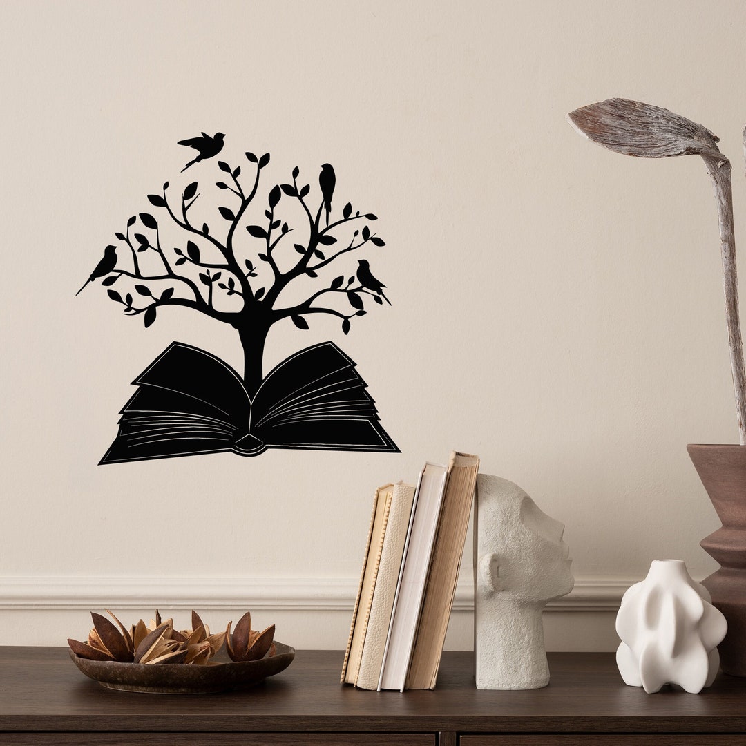 Open Book Vinyl Wall Decal Read Library Birds Tree Branch Stickers ...