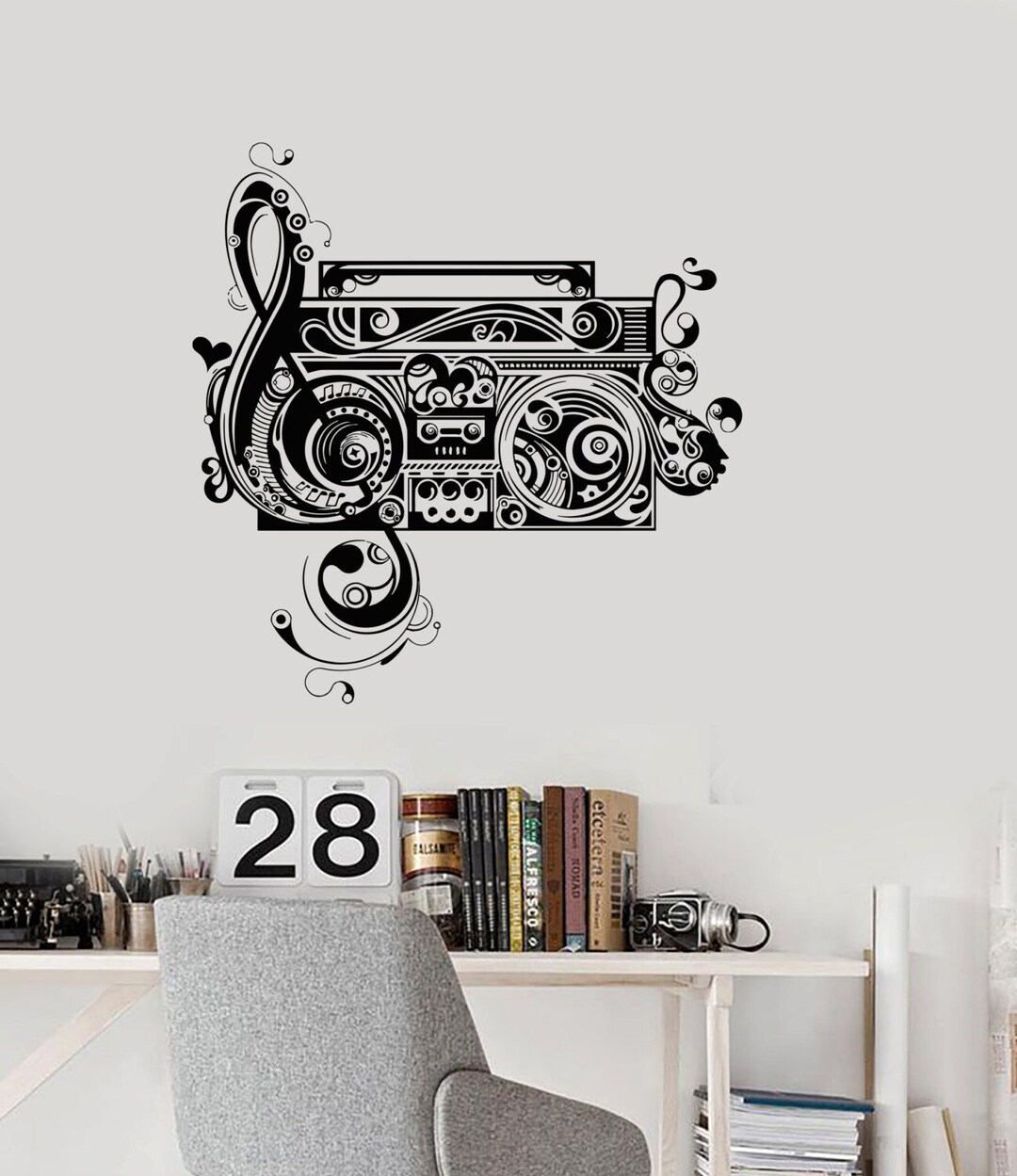 Cassette Player Vinyl Wall Decal Musical Art Music Notes Pop Rock Songs ...