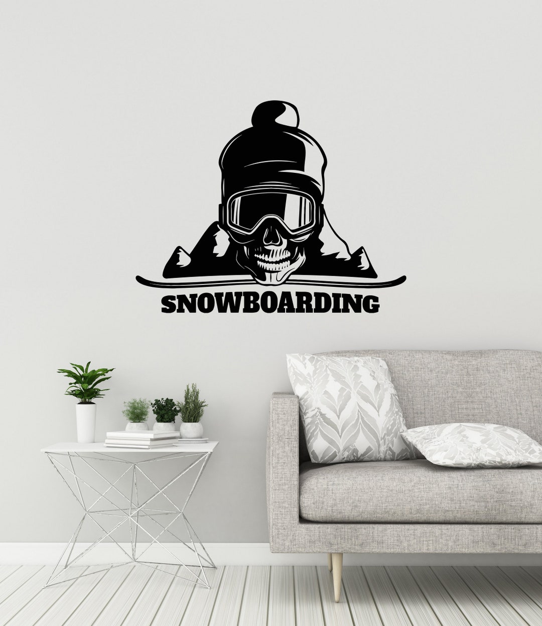 Snowboarding Vinyl Wall Decal Snowboarder Skull Mountain Winter Extreme ...