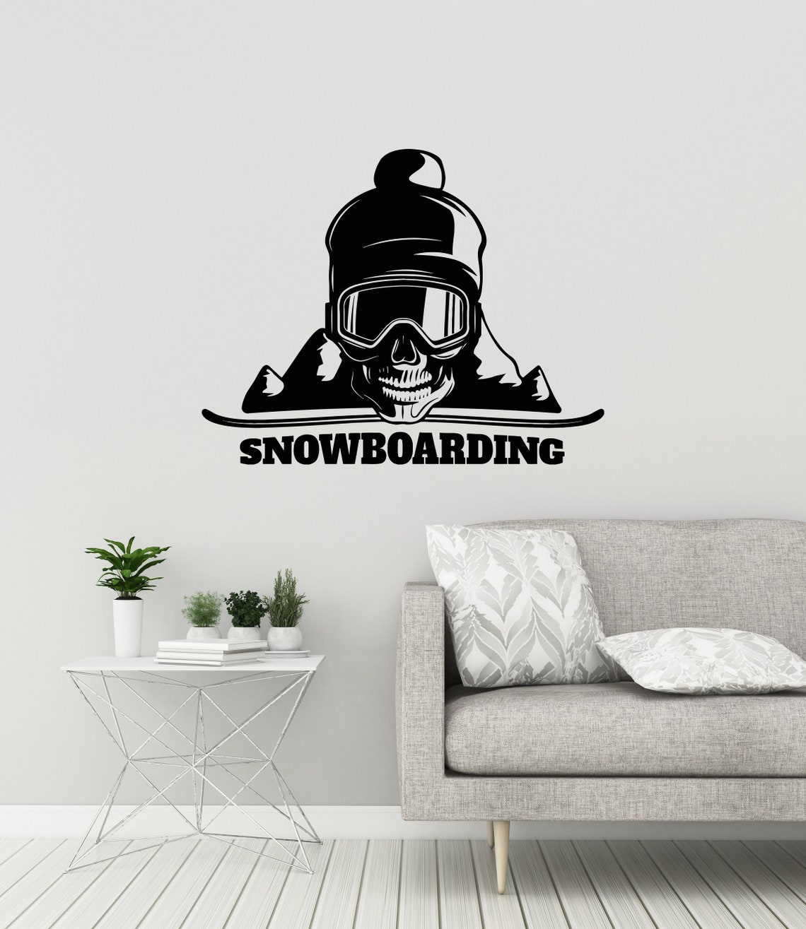 Snowboarding Vinyl Wall Decal Snowboarder Skull Mountain - Etsy