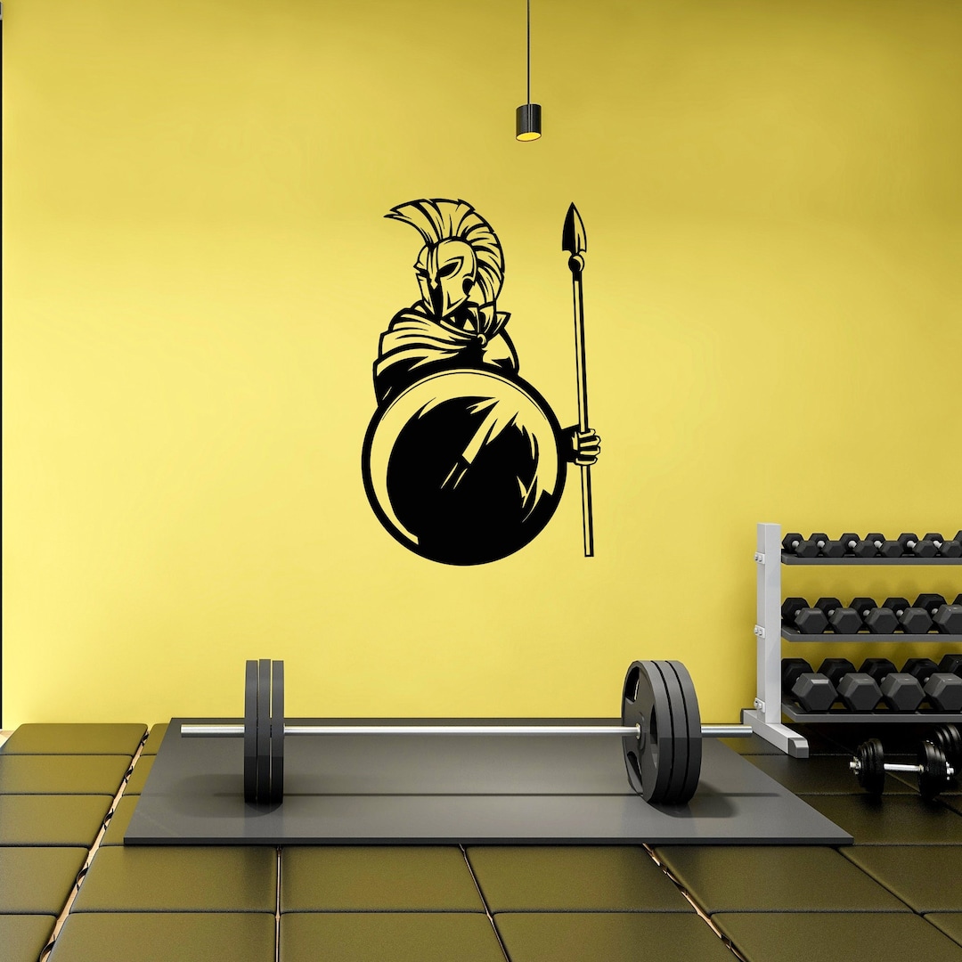 Spartan Wall Vinyl Decal Helmet Shield Spear Muscular Man Ancient World ...