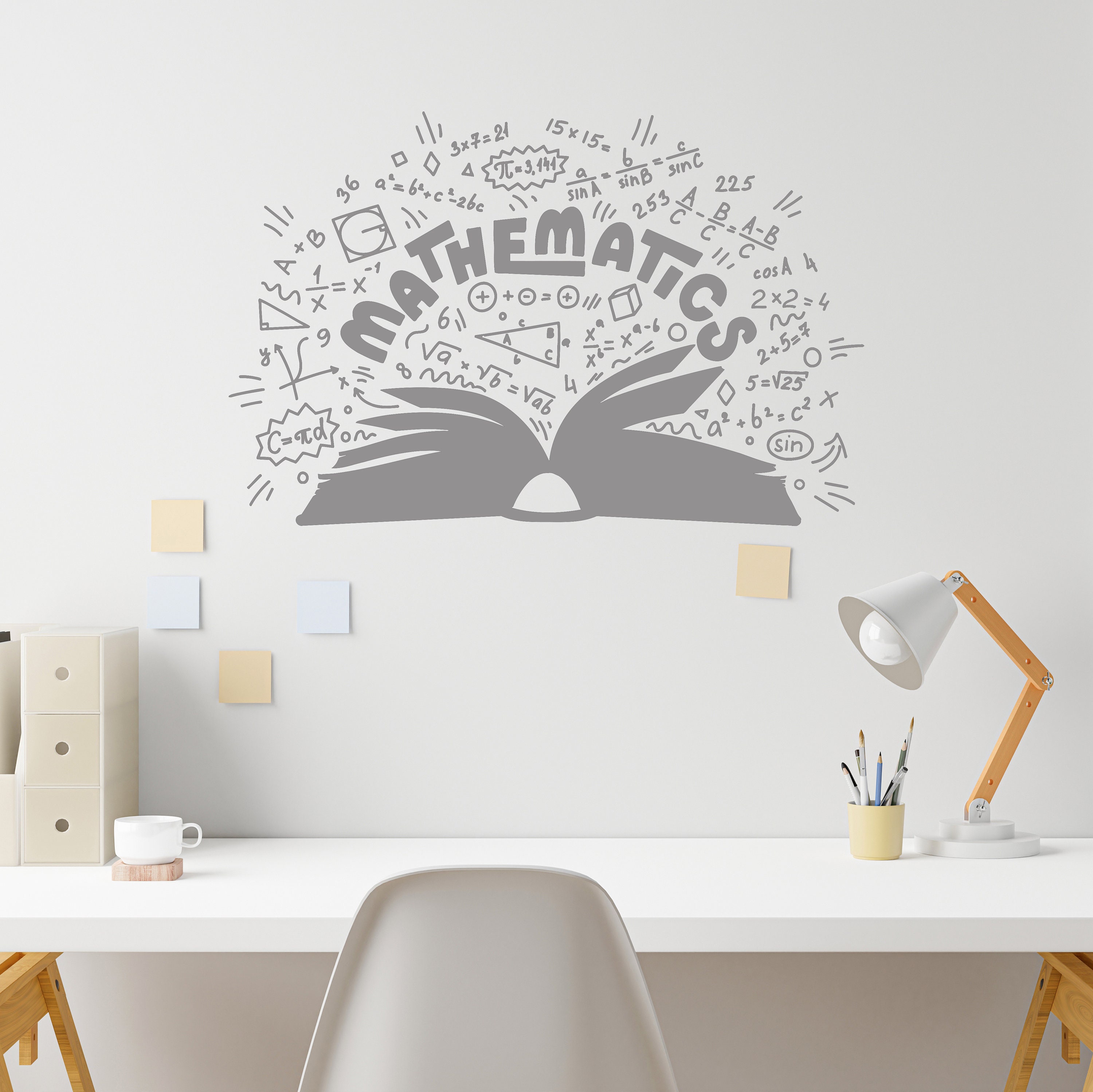 Mathematics Vinyl Wall Decal Math Symbols School Open Book Classroom ...