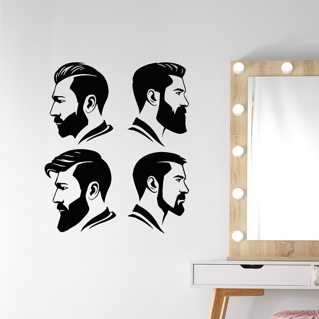 Man's Hairstyle Vinyl Wall Decal Barber Shop Head Profile Fashion ...