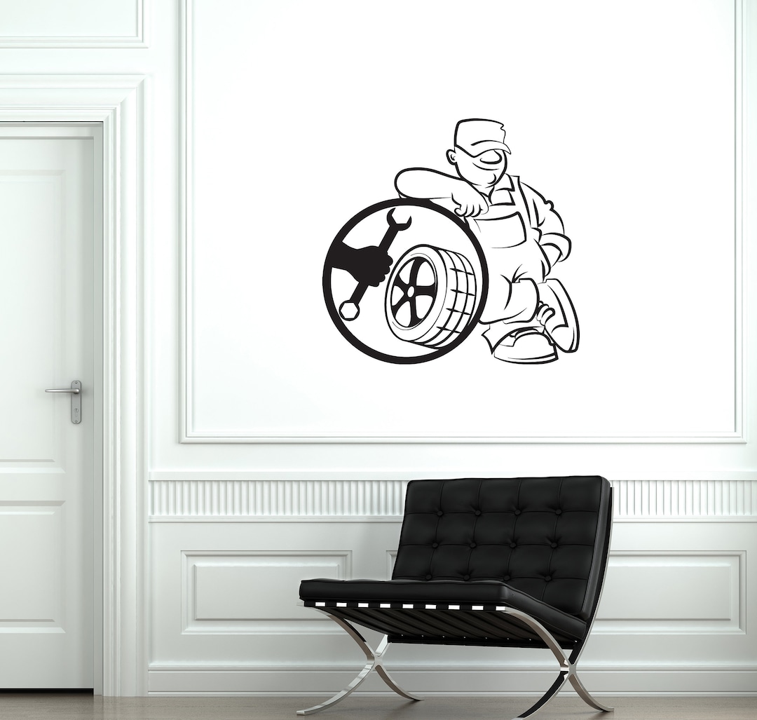 Tire Service Wall Vinyl Decal Car Auto Shop Repair Decor for Garage Man ...