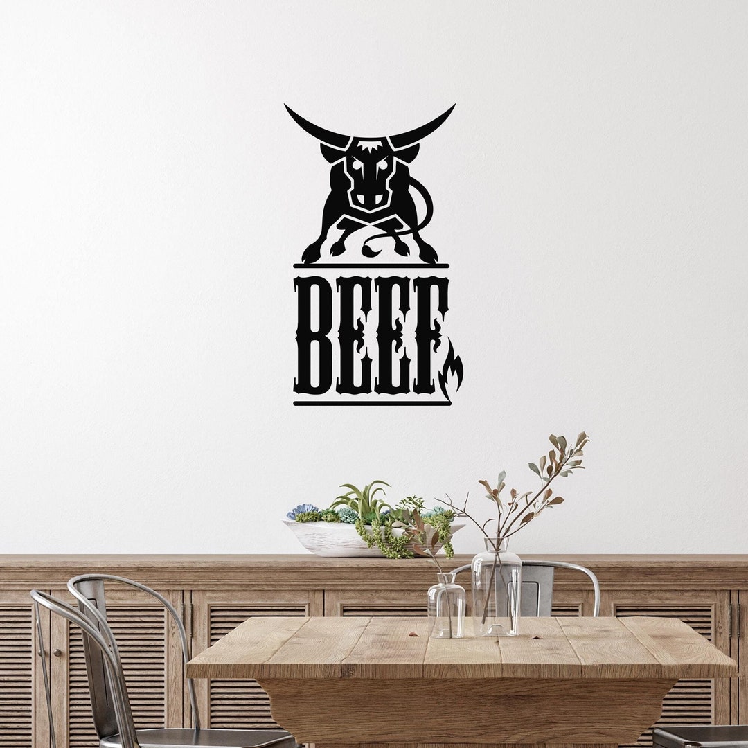 Beef Vinyl Wall Decal Steakhouse Sign Restaurant BBQ Grill Bar Meat ...