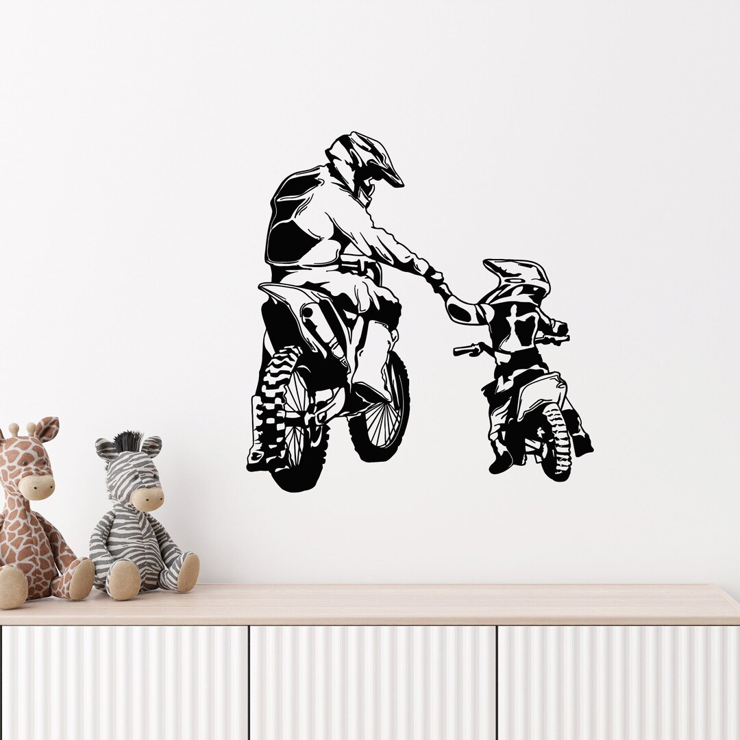 Biker Vinyl Wall Decal Motorcycle Family Father and Son Bike Sport ...