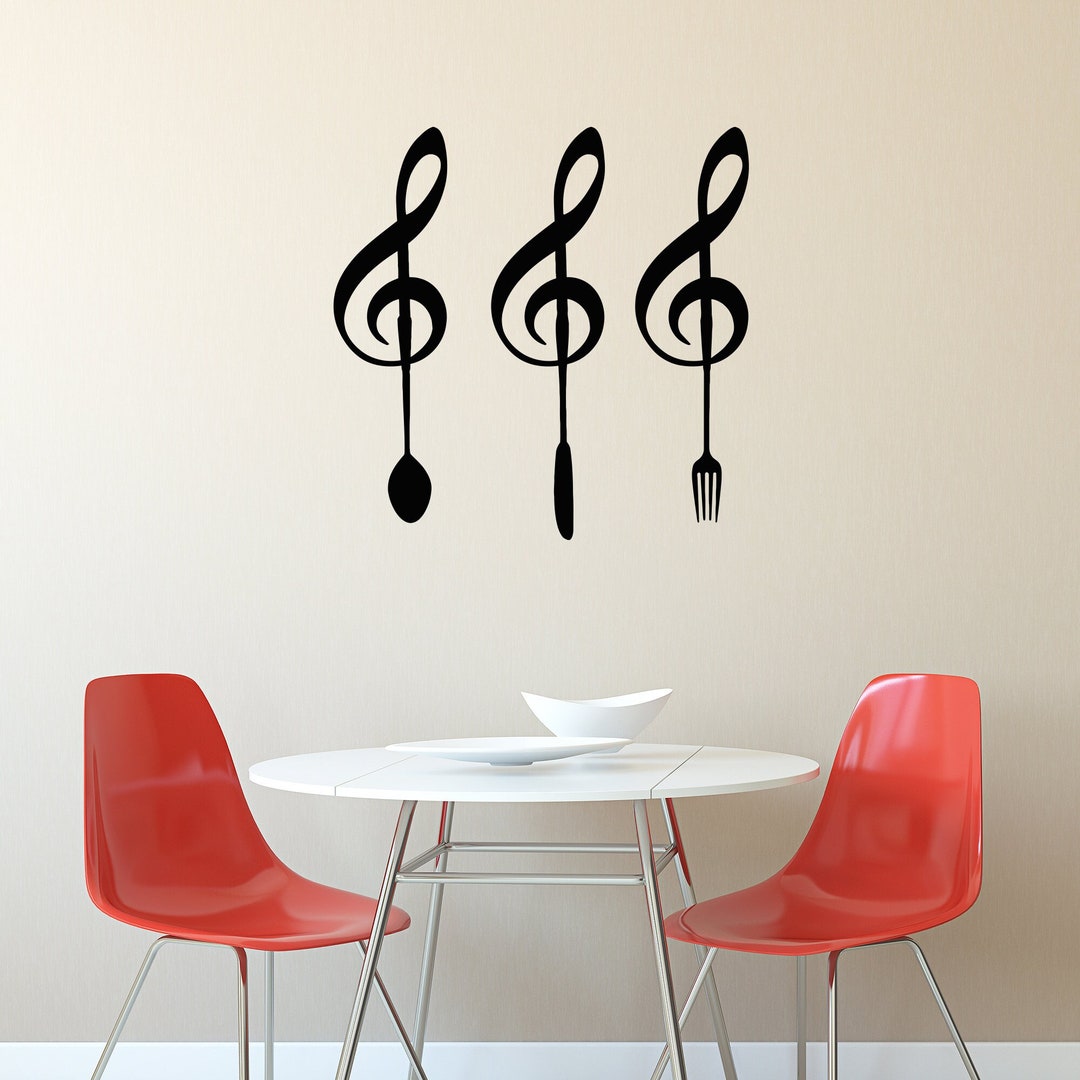 Cutlery Treble Clef Wall Decal: Kitchen Dining Room Decor (#3424da) - Etsy