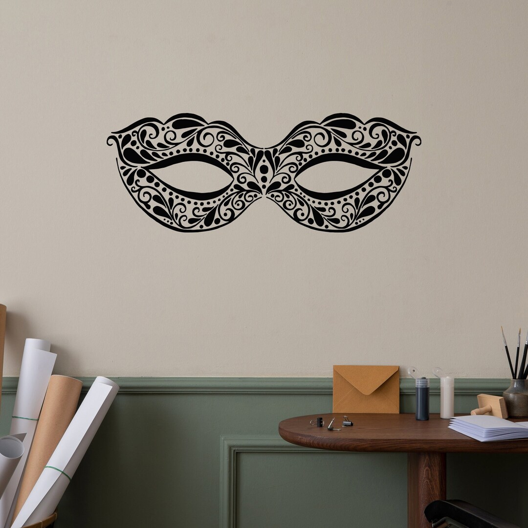 Masquerade Mask Vinyl Wall Decal Carnival Costume Party Decor Art Mardi ...