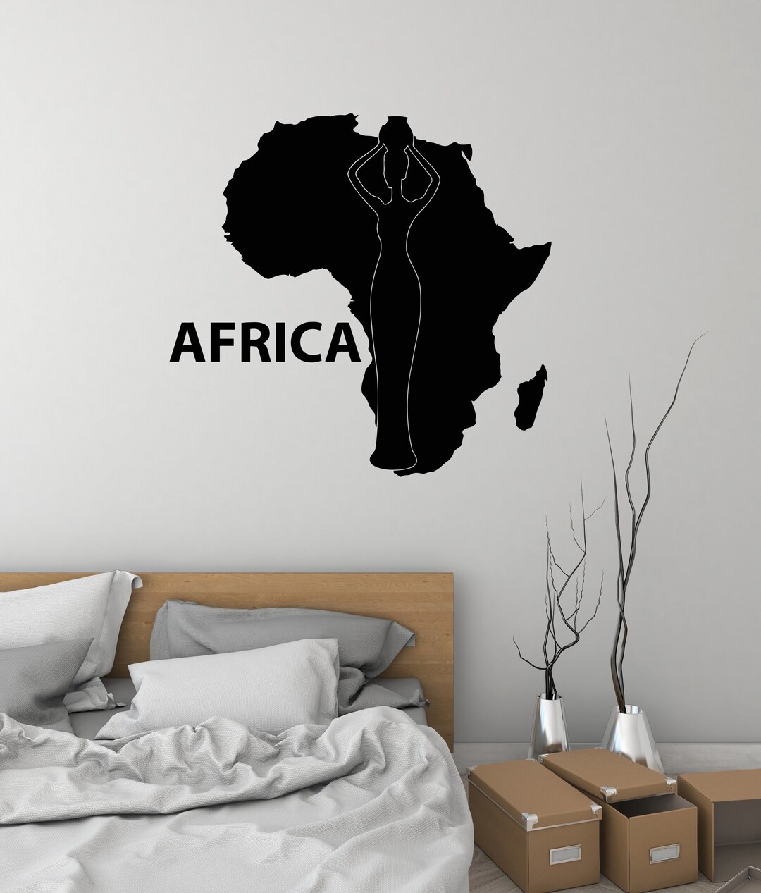Africa Vinyl Wall Decal African Woman Map Ethnic Decor Stickers Mural ...