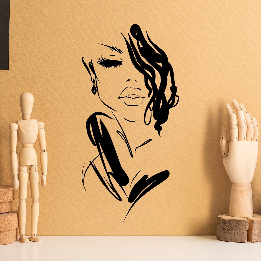 Abstract Girl Face Wall Vinyl Decal Beauty Salon Makeup Cosmetics Store ...