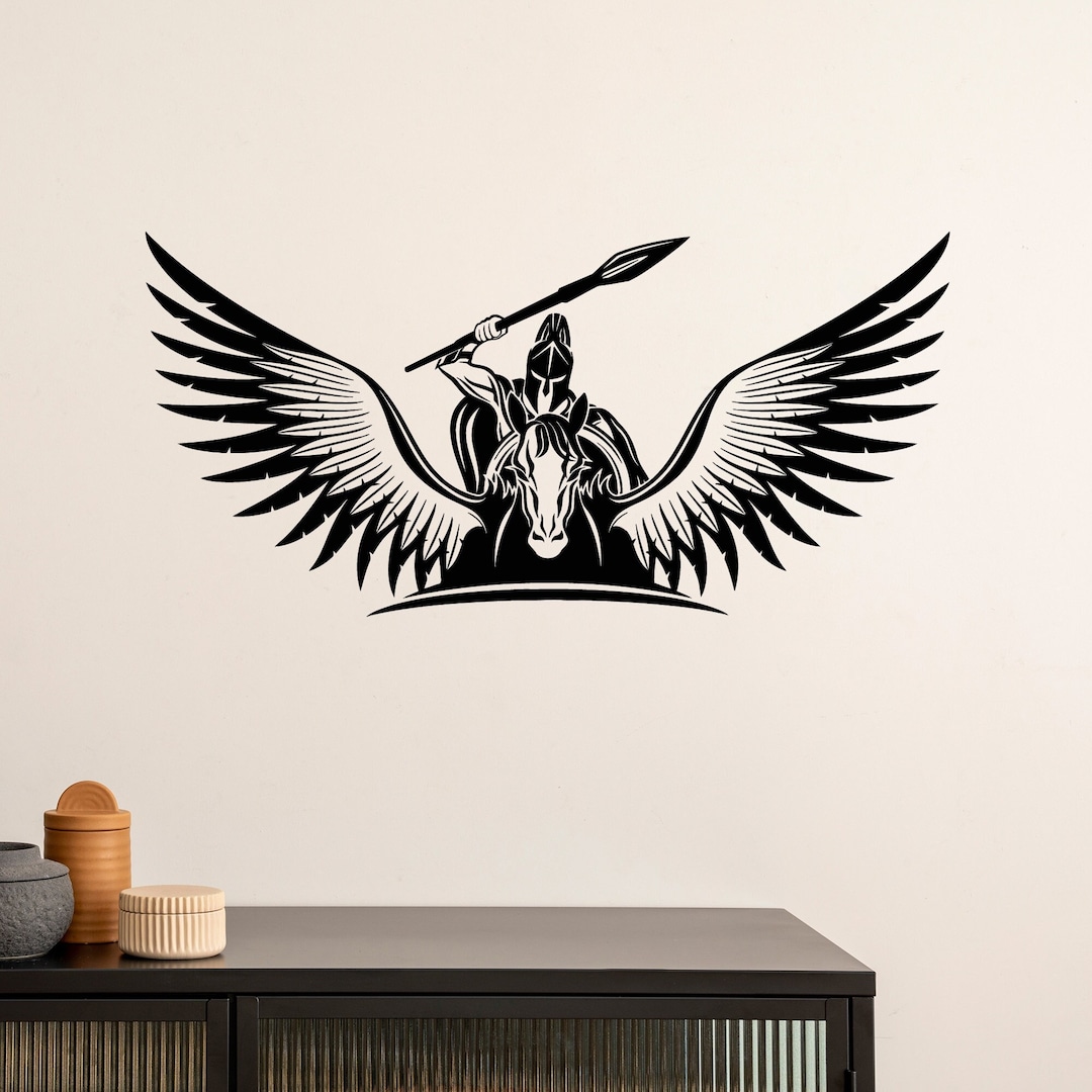 Vinyl Wall Decal Spartan Warrior With Pegasus Perfect for Mythical and ...