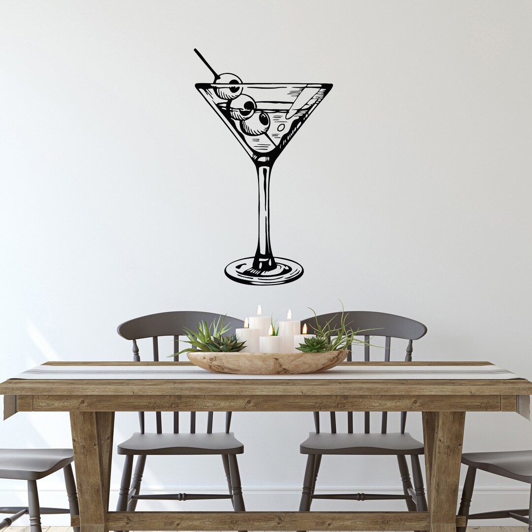 Cocktail Vinyl Wall Decal Kitchen Decor Bar Martini Drink Glass ...
