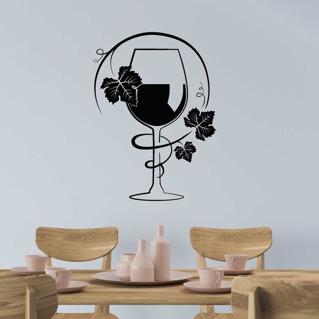 Wine Glass Vinyl Wall Decal Kitchen Restaurant Bar Drink Stickers Mural ...