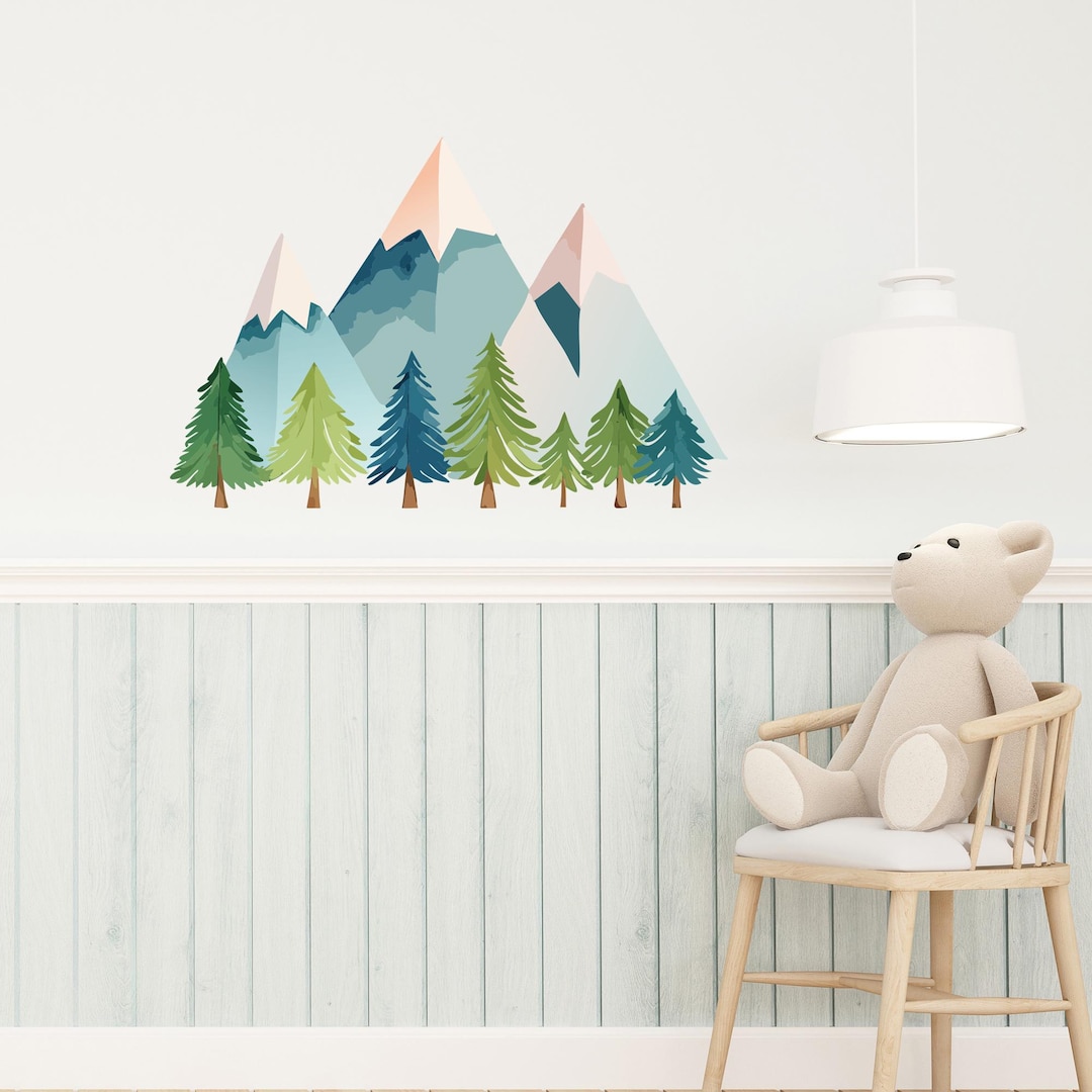Watercolor Mountains Vinyl Wall Decal, Soft Nature Nursery Decor ...