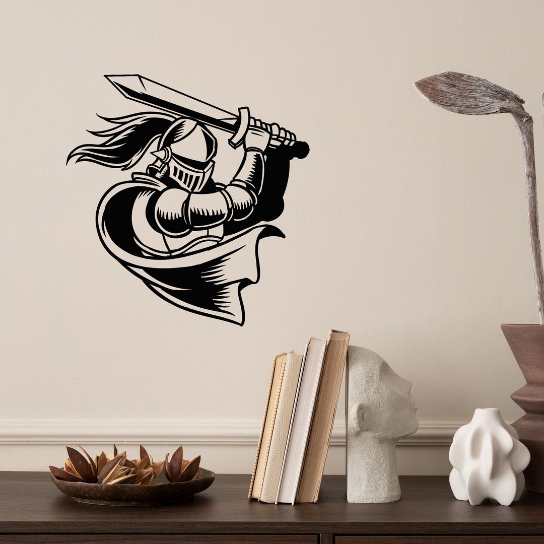 Warrior Vinyl Wall Decal Medieval Knight Sword Interior Stickers Mural ...