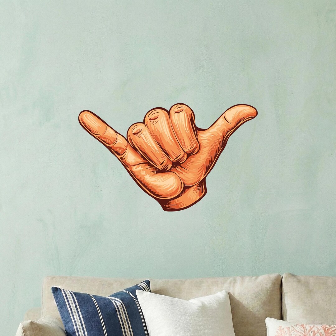 Shaka Vinyl Wall Decal, Hang Loose Hand Wall Sticker, Relaxed Coastal ...