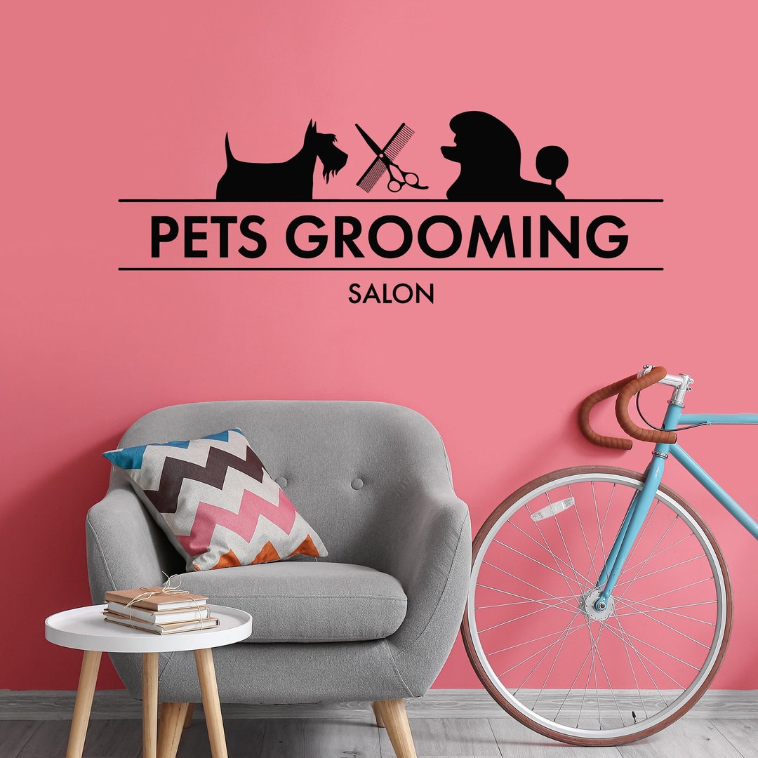 Pets Vinyl Wall Decal Grooming Salon Dogs Home Animals Groomer Stickers ...