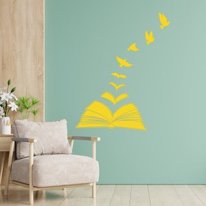 Book Flying Birds Vinyl Wall Decal Library Kids Room Decor Reading ...