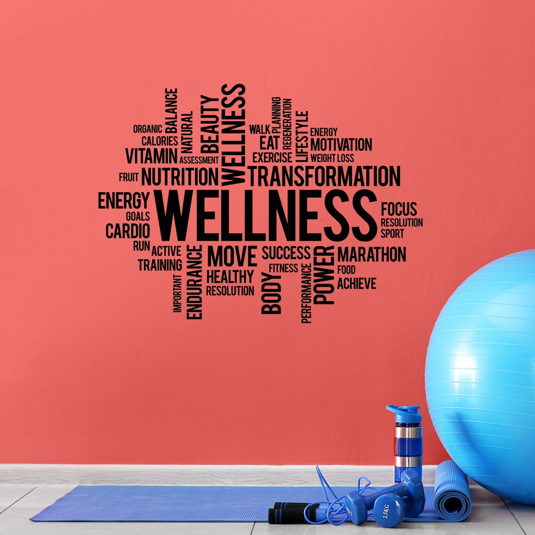 Wellness Vinyl Wall Decal Home Gym Fitness Studio Inspirational Words ...