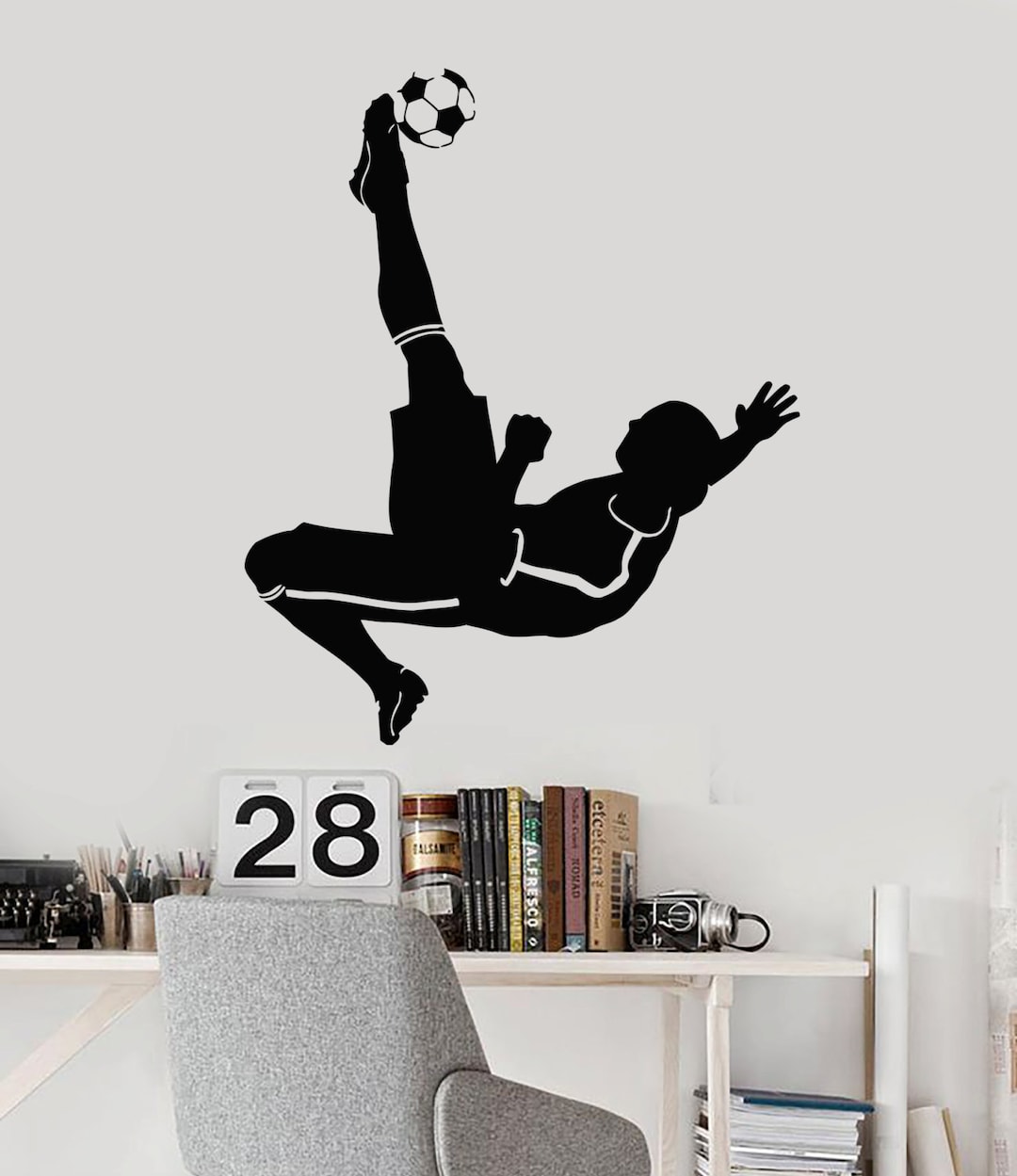 Wall Vinyl Decal Soccer Player Kicking Ball Guaranteed Quality Decor ...