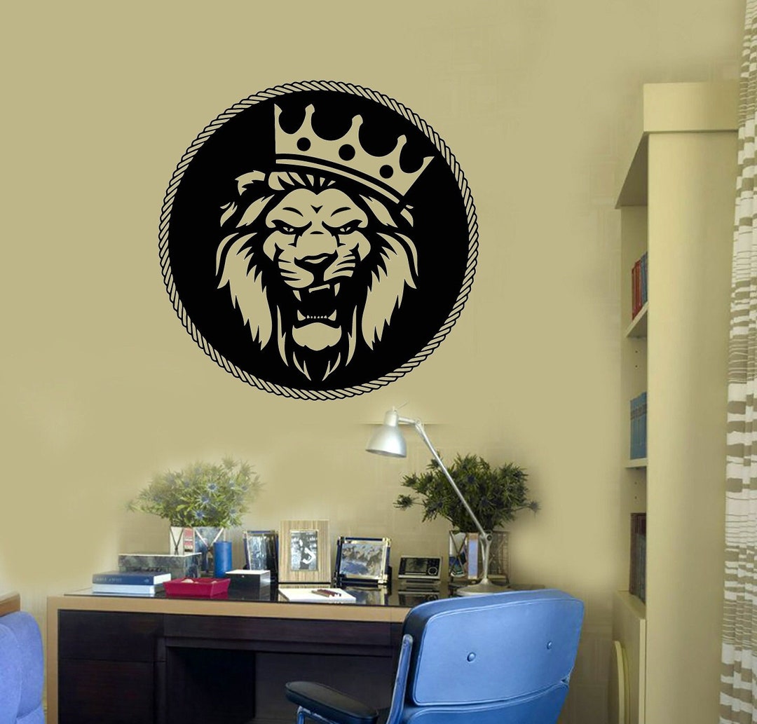 Lion Vinyl Wall Decal Circle King Predator Head Crown Wild Animal ...