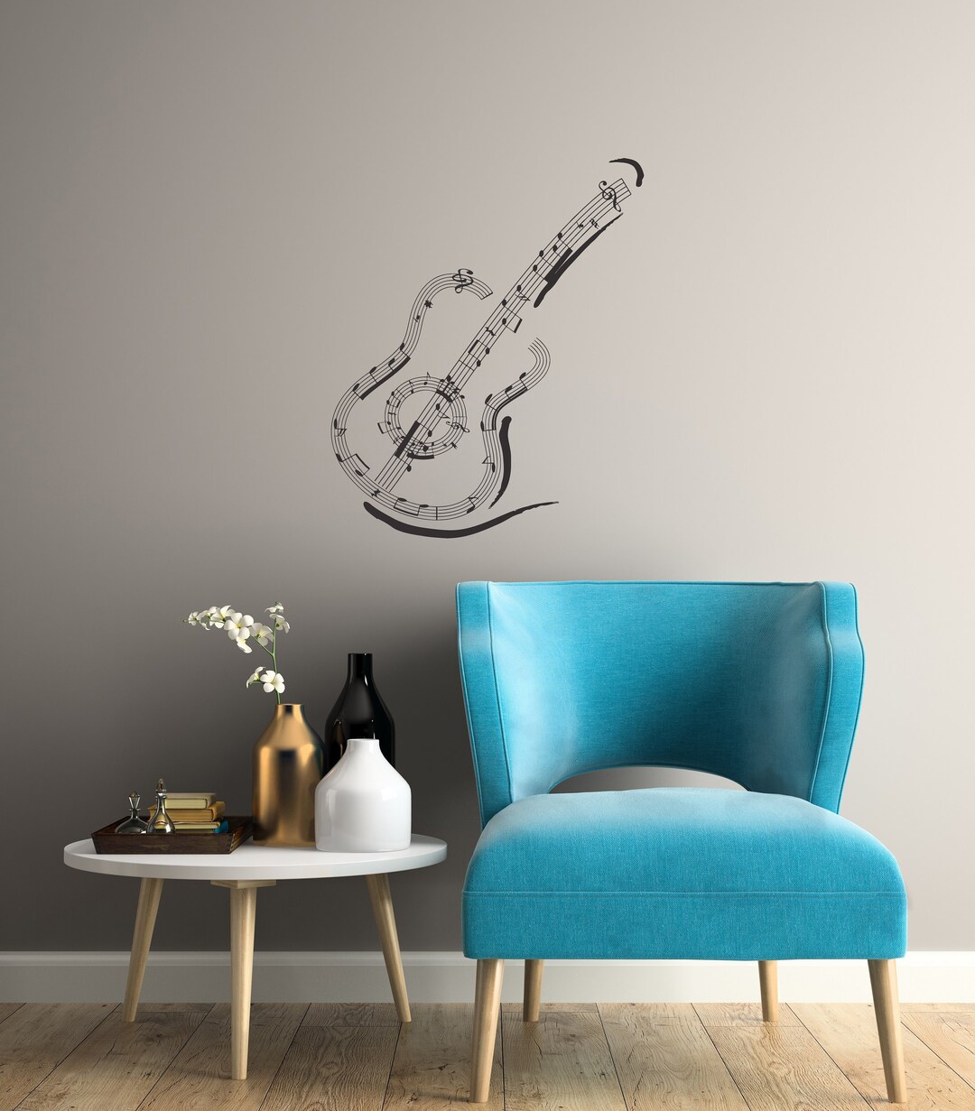 Guitar Vinyl Wall Decal Musical Instrument Music Notes Room Interior ...