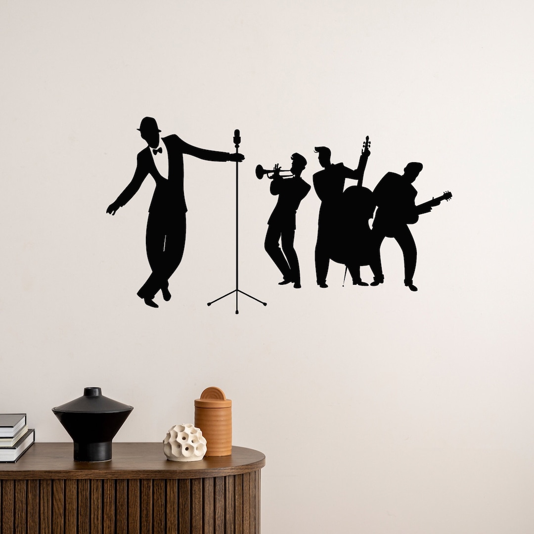 Jazz Band Vinyl Wall Decal Blues Club Musical Instruments Art Stickers ...