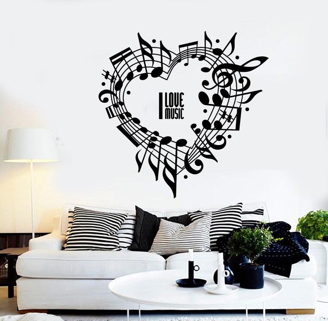 Wall Vinyl Music Notes Love for Bedroom Guaranteed Quality Decal Mural ...