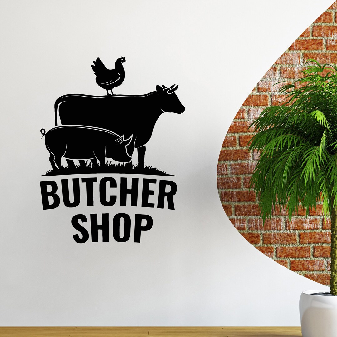 Butcher Vinyl Wall Decal Kitchen Chicken Cow Pig Beef Meat Butchery ...
