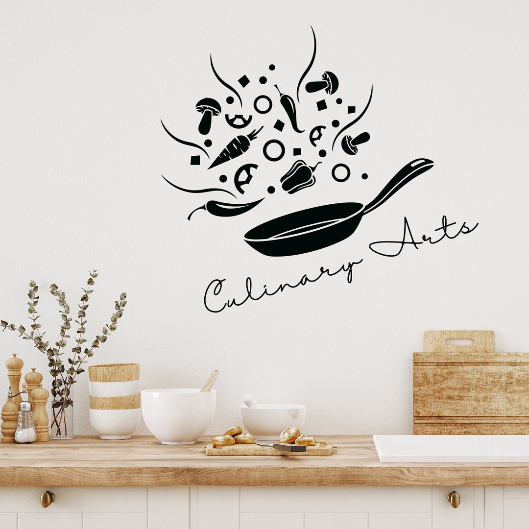 Culinary Art Quote Vinyl Wall Decal Kitchen Decor Restaurant Frying Pan ...