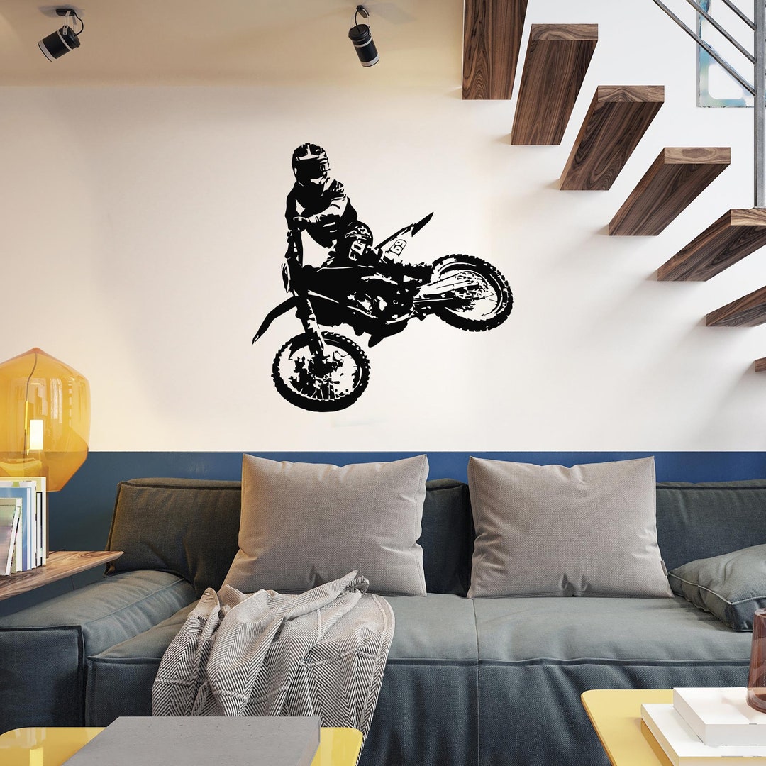 Motocross Biker Vinyl Wall Decal Extreme Sports Decor for Garage Man ...