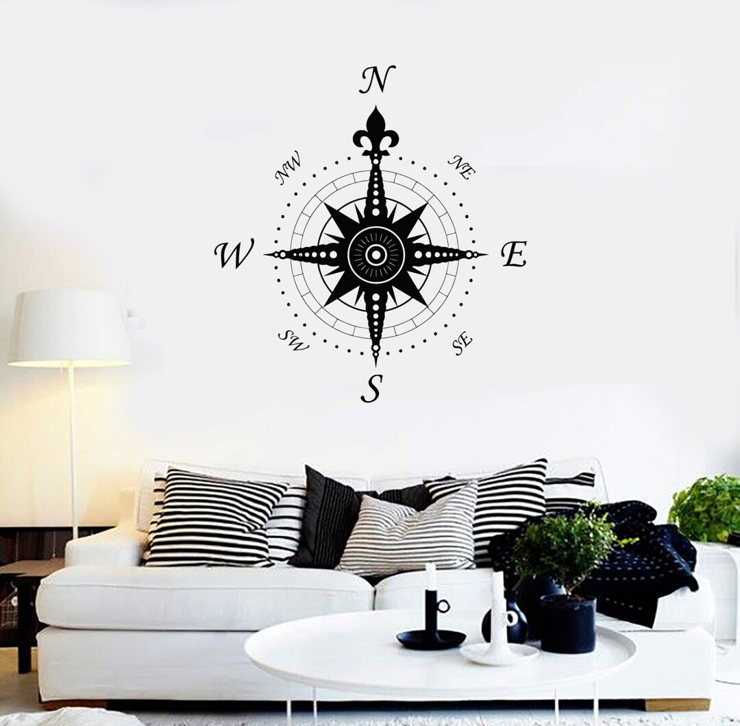 Wall Vinyl Decal Compass Nautical Ornament Marine Science Traveling ...