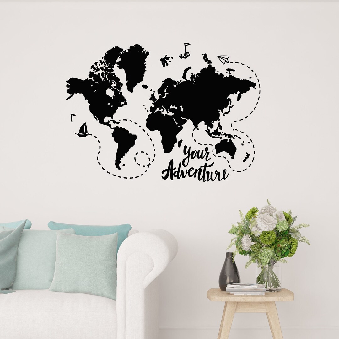 Map Vinyl Wall Decal World Ways Earth Travel Adventure Stickers Mural ...